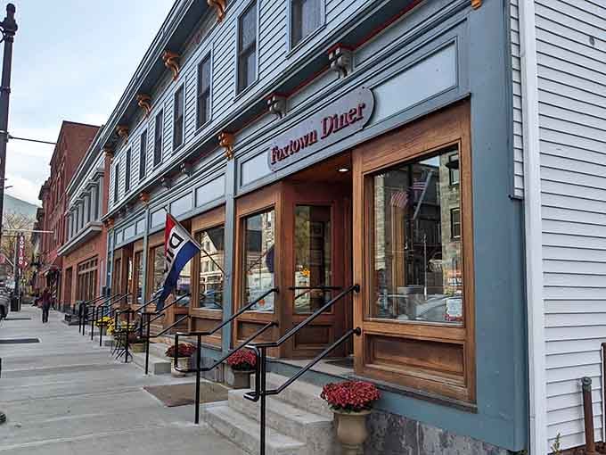 Foxtown Diner's classic facade promises the kind of breakfast that makes you forget about your diet entirely.