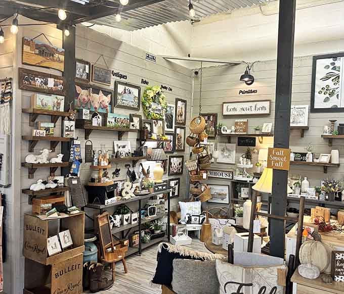 The modern farmhouse aesthetic lives here, complete with shiplap walls and signs reminding you that home is sweet.