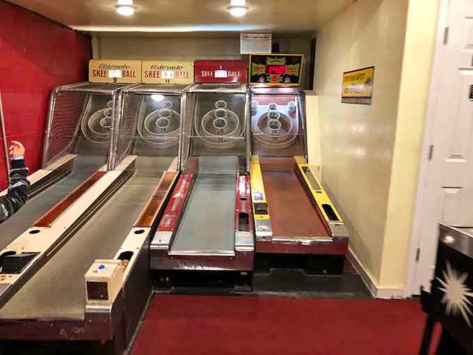 Eldorado Skee-Ball machines offer that perfect arc of satisfaction when your ball hits the fifty-point pocket just right.