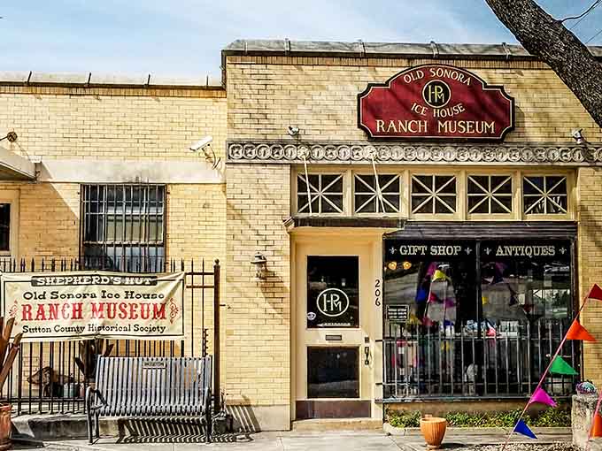 The Old Sonora Ice House Ranch Museum preserves ranching heritage behind cheerful yellow walls and Western charm.