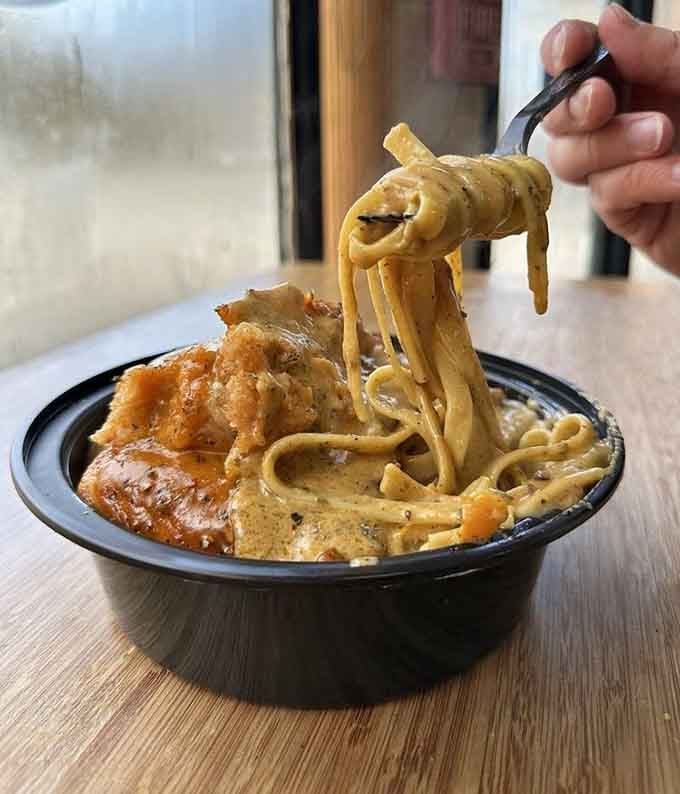 Salmon rasta pasta brings Caribbean vibes to Connecticut, proving Soul Tasty Restaurant knows how to travel through flavors beautifully.