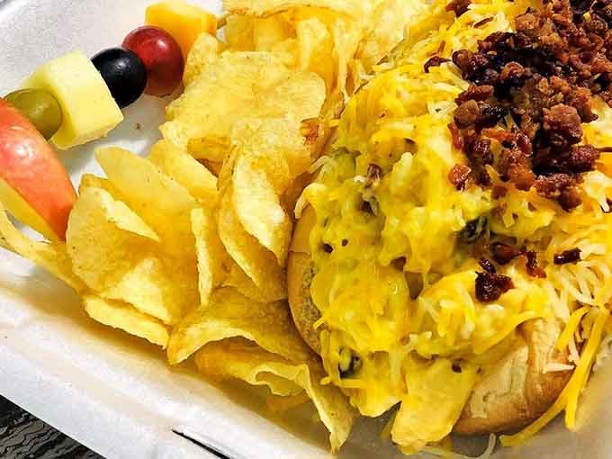 Mac and cheese meets hot dog in this carb-loaded love affair that would make your cardiologist faint with concern.