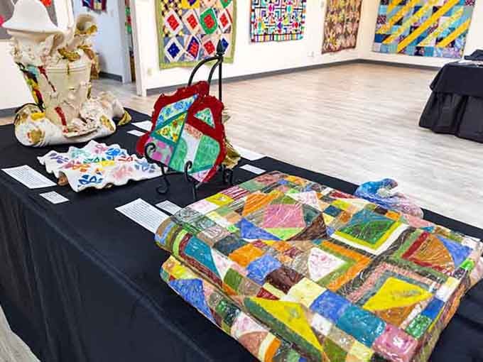 Bright, cheerful quilts that could make even the grumpiest art critic crack a smile.