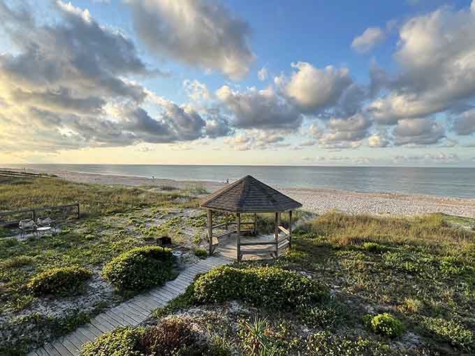 A gazebo perfectly positioned for sunset watching and contemplating why you don't live here yet.