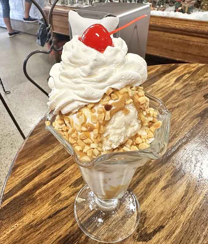 Peanuts, hot fudge, and enough whipped cream to require engineering expertise, this sundae means business.