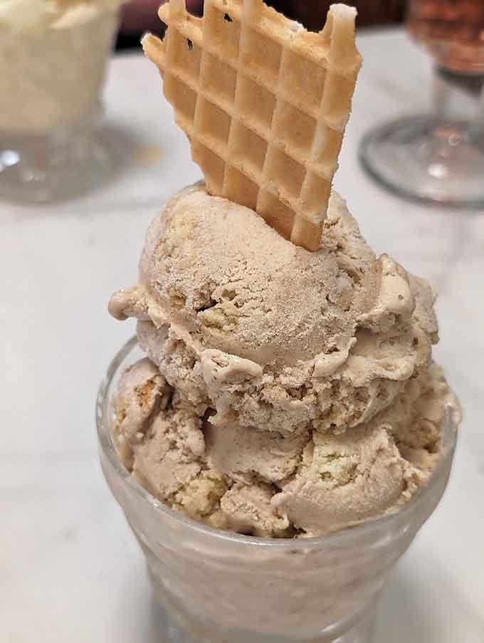 Salted caramel with a waffle sail: your dessert just became an edible work of art.