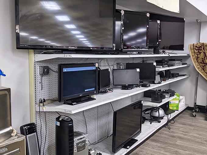 Flat screens line up like soldiers, ready to bring entertainment home without requiring a second mortgage payment.
