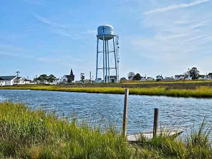 That water tower stands watch over the island like a lighthouse on stilts, guiding you home from anywhere.