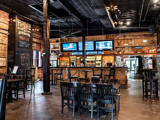 Terre Haute Brewing Company's industrial-chic interior says "come for the craft beer, stay because you can actually afford to live here."