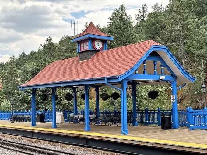 That covered platform with its clock tower gives you a place to wait that's actually pleasant, imagine that.