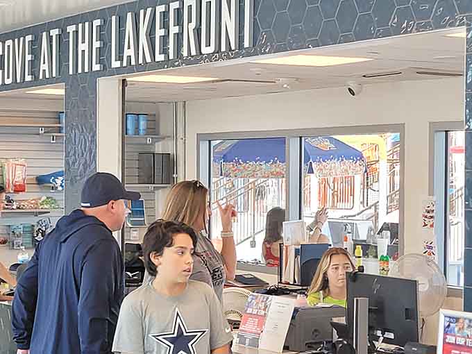 The check-in counter where your day of aquatic adventure officially begins, Cowboys fan and all.