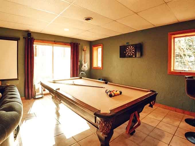 A pool table in the country means you can finally practice your terrible bank shots without judgment.