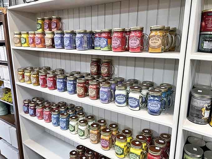 Mason jars filled with colorful candles create a rainbow of scents that'll make your house smell like heaven.