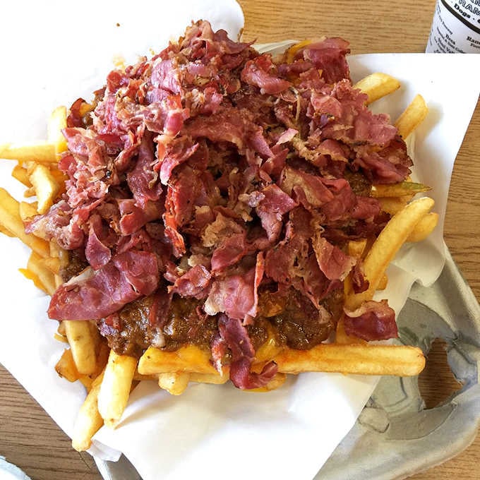 This mountain of pastrami-topped fries could feed a family or one very determined individual with zero regrets.