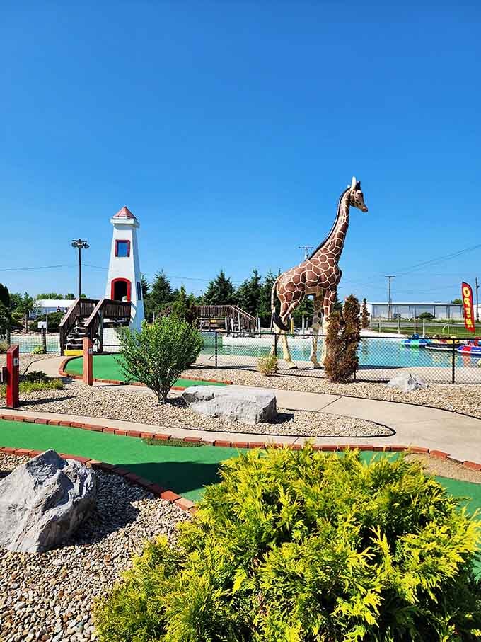 Mini golf winds through creative obstacles, testing your putting skills and your patience equally.