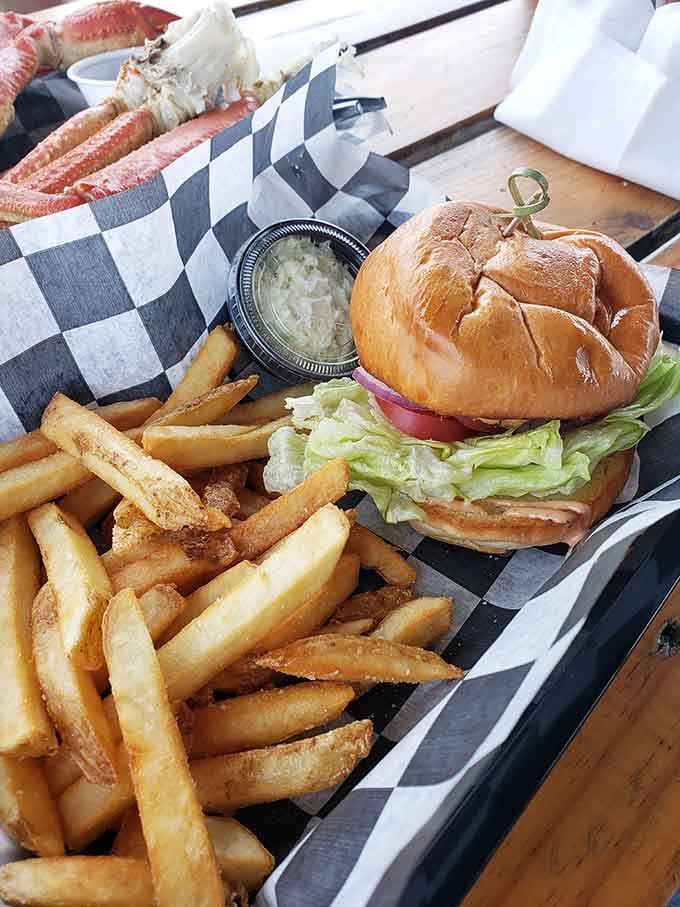 That crab cake sandwich with crispy fries proves simple done right beats fancy done wrong every single time.