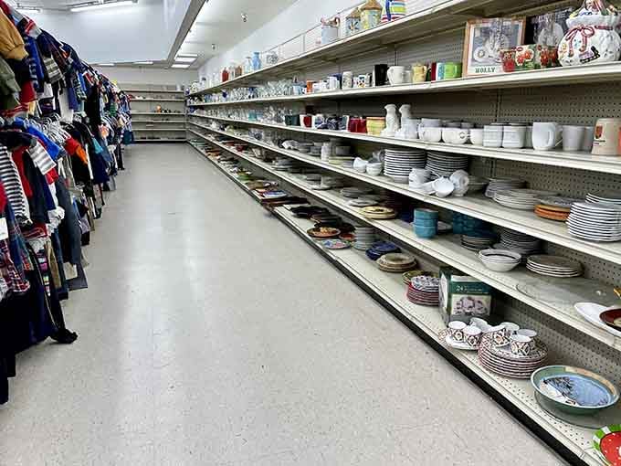 Stacks of plates and bowls line up like a ceramic army, waiting to outfit your next dinner party.