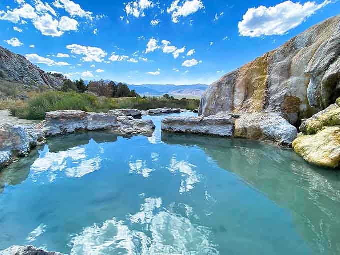 Crystal-clear thermal water reflecting a perfect blue sky. Mother Nature really outdid herself on this one.