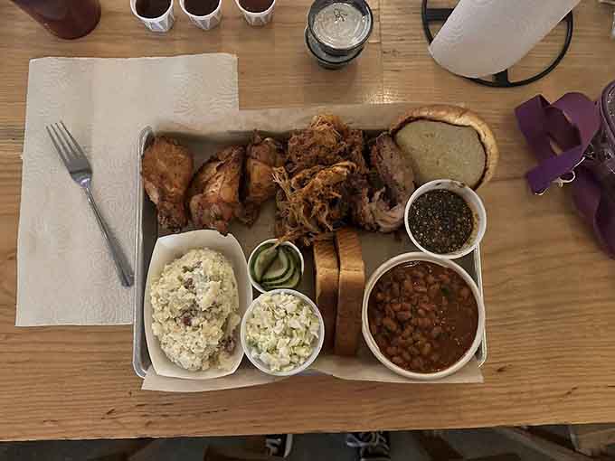 A tray loaded with chicken, brisket, and pulled pork is basically Indiana's version of winning the lottery.
