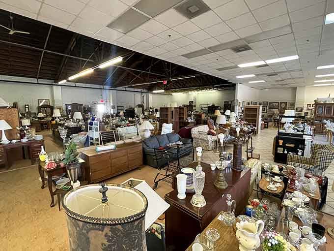 Row after row of furniture possibilities stretch into the distance like a bargain hunter's promised land.