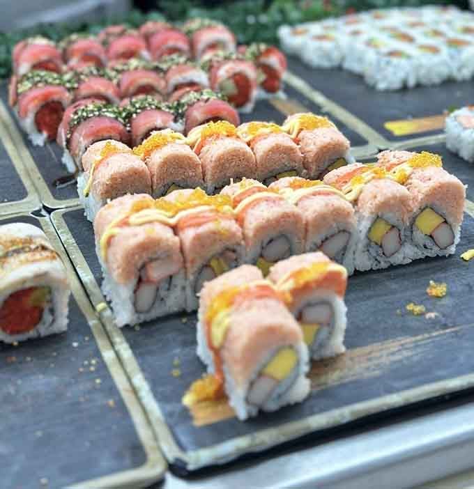 Sushi rolls so colorful and fresh they look like edible art, and taste even better than they photograph here.