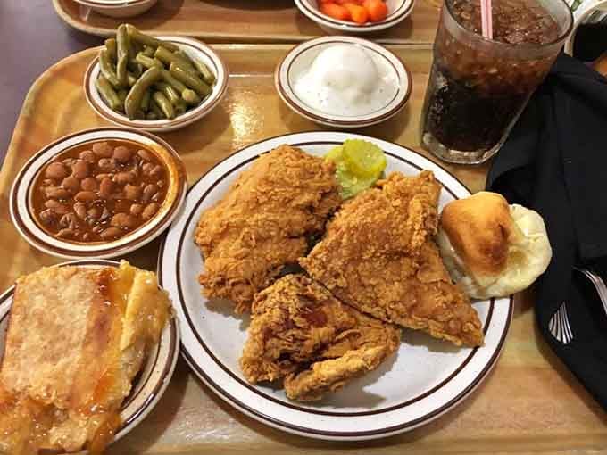 Golden, crispy fried chicken that would make the Colonel himself consider early retirement and a move to Brownwood.
