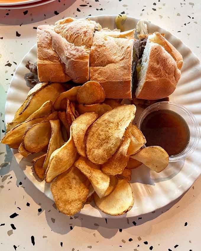 Italian beef sliders paired with house-made chips prove good things really do come in perfectly portable, delicious packages.