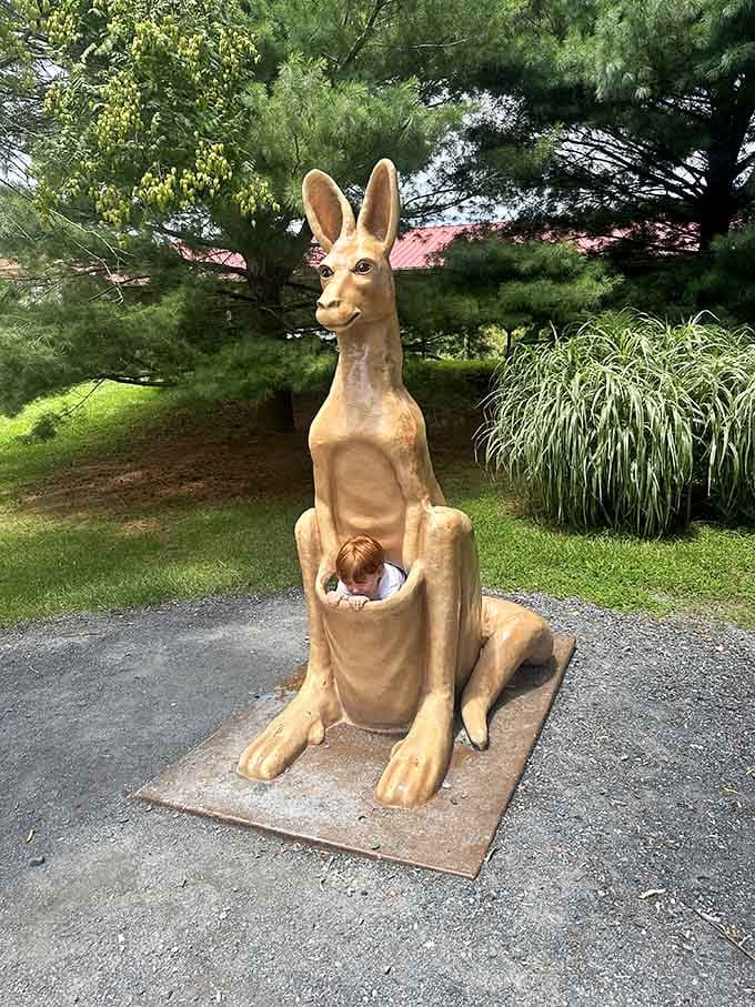 The perfect photo opportunity for kids who want to experience kangaroo pouches without the actual hopping involved.