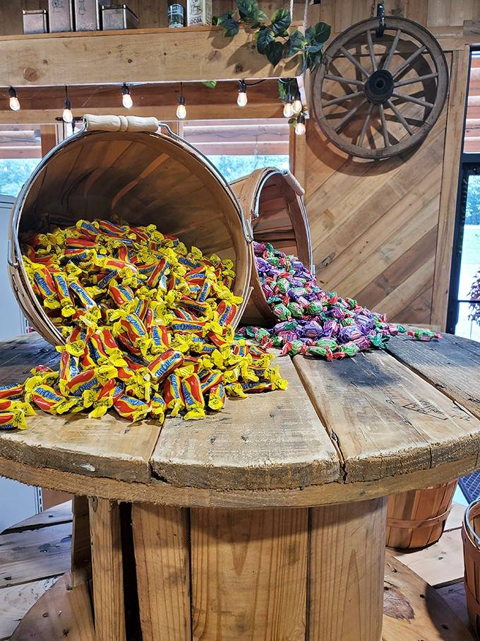 Those candy barrels spilling their colorful contents know exactly what they're doing to your willpower.