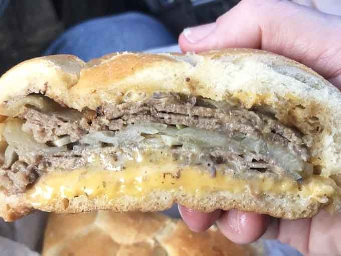 That cross-section reveals layers of beefy perfection with caramelized onions that'll make you weep with joy.