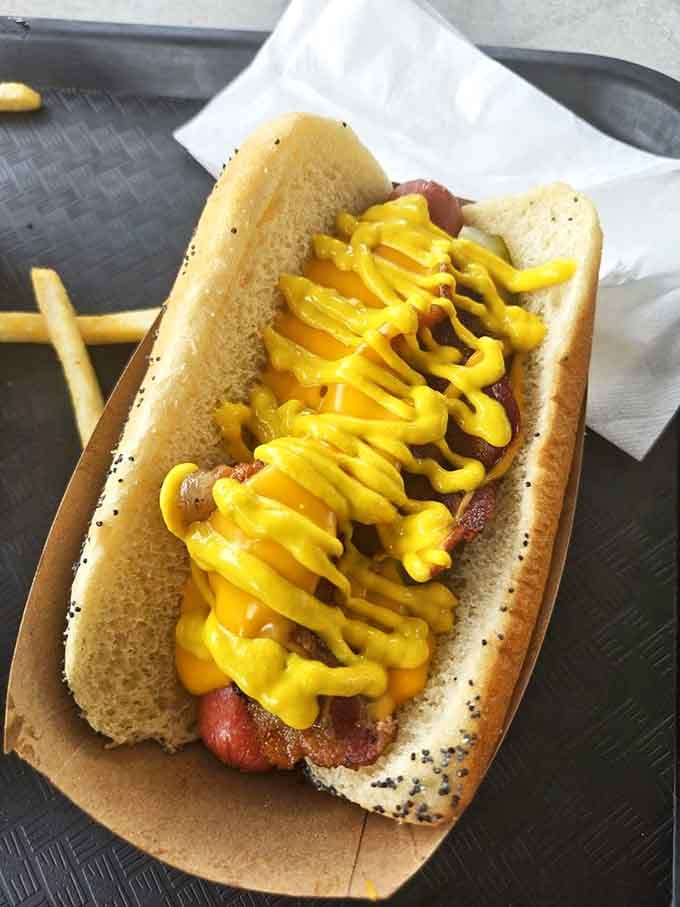 Bacon and cheddar on a hot dog isn't just allowed, it's encouraged, and the Kathy Dog delivers beautifully.
