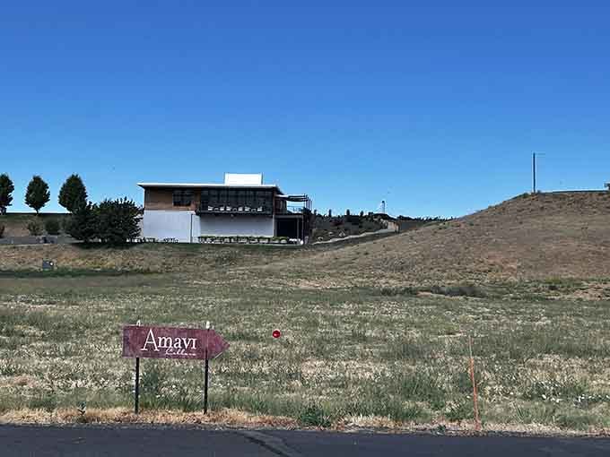 Clean modern lines and hillside setting make this contemporary tasting room a striking landmark in Walla Walla wine country.