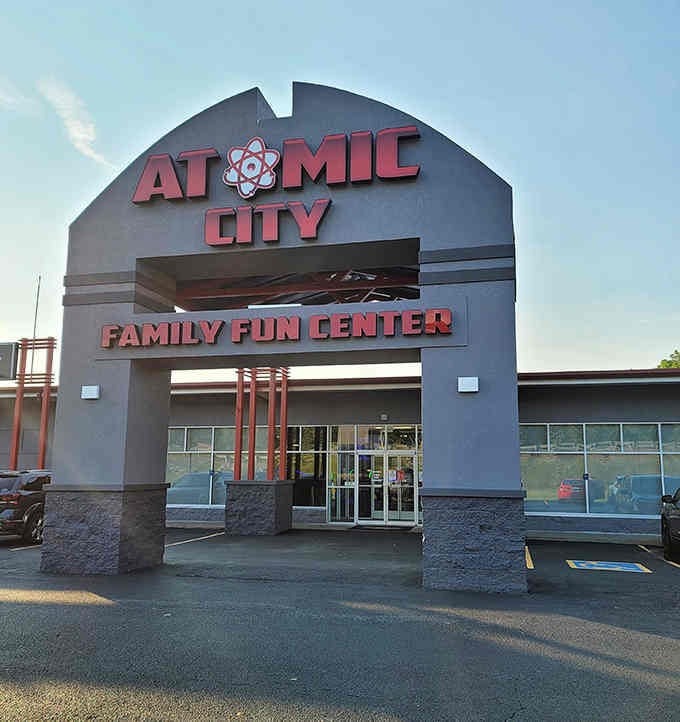 The retro-futuristic entrance with its atomic symbol promises family fun that's been delighting visitors since way back when.