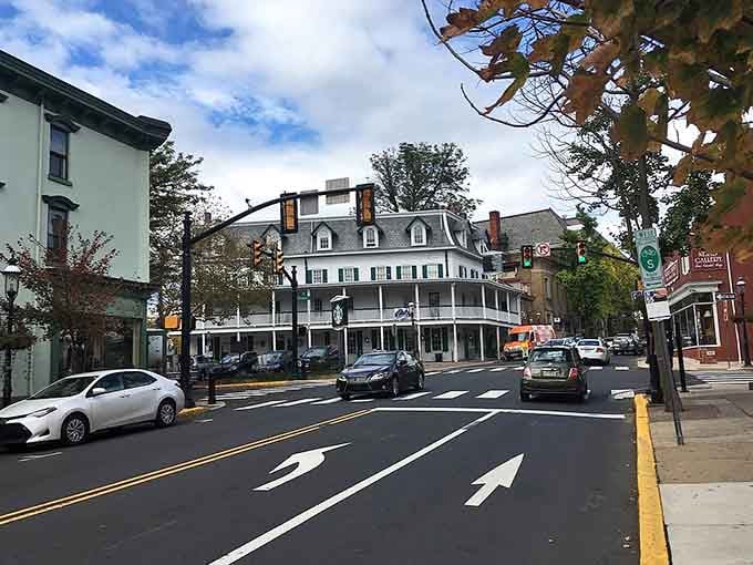 The elegant corner building with wraparound porches could be from a Norman Rockwell painting, inviting you to slow down and stay awhile.