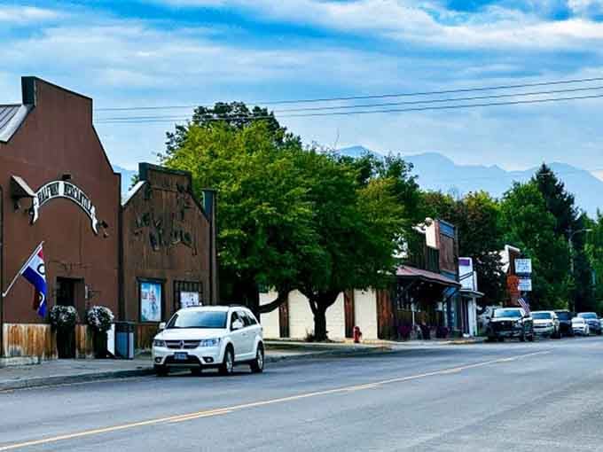 A massive tree anchors the main street, providing shade and character that no chain store could ever replicate.