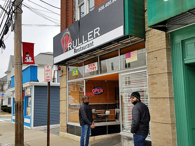 The classic storefront architecture gives this Brazilian buffet spot a timeless appeal that matches its traditional cooking methods perfectly.