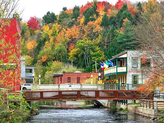 That footbridge over flowing water connects more than just streets&mdash;it links past and present in one charming snapshot.