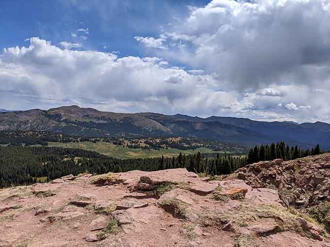 Those dramatic clouds rolling over the rocky terrain remind you that Mother Nature runs the show up here.