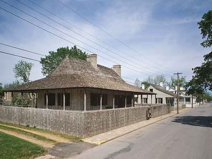 That vertical log fence and wide porch transport you straight to frontier days, minus the hardships and questionable dental care.