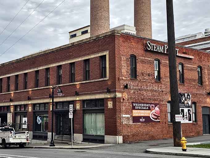 Those towering brick smokestacks once powered a city, now they watch over diners enjoying craft beer and good company.