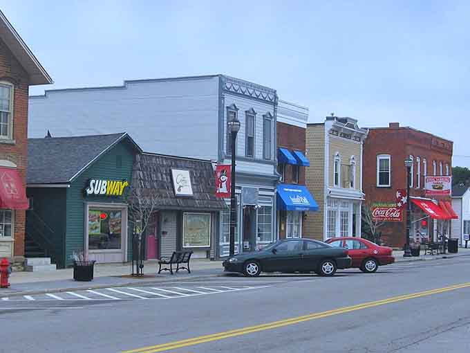Each storefront wears a different color like kids dressed up for the world's most charming school picture.
