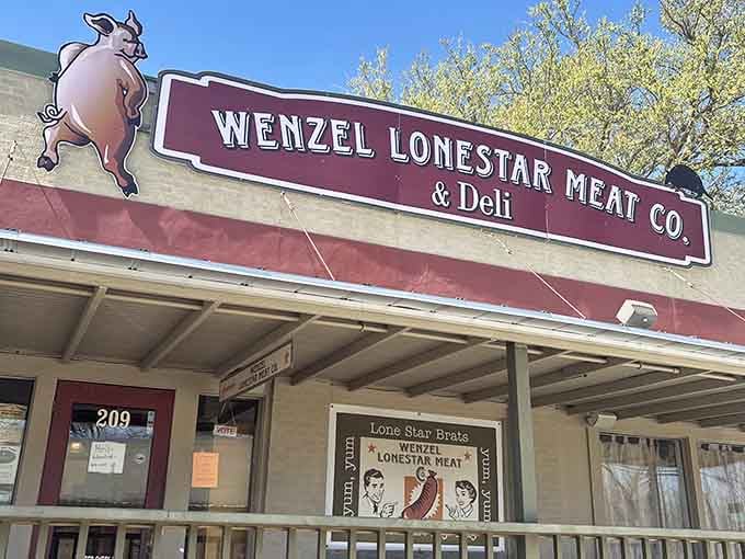 A leaping pig logo crowns this classic meat market where butcher shop meets lunch counter beautifully.