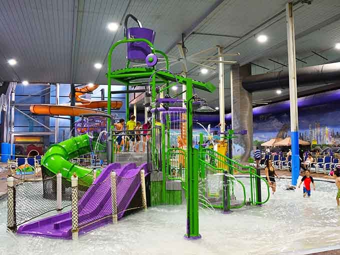 The towering water fortress stands ready with multiple slides, spray features, and endless possibilities for splashing adventures ahead.