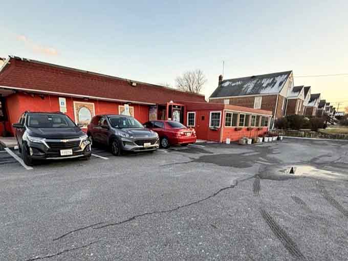 The full parking lot at dusk tells you everything about this spot's reputation without reading a single review.