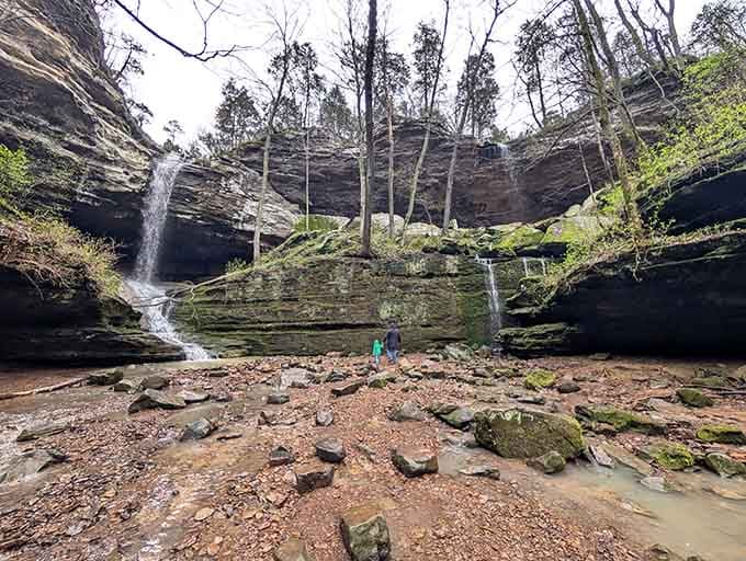 Standing beneath twin waterfalls in this amphitheater of stone makes you feel wonderfully small and perfectly alive.