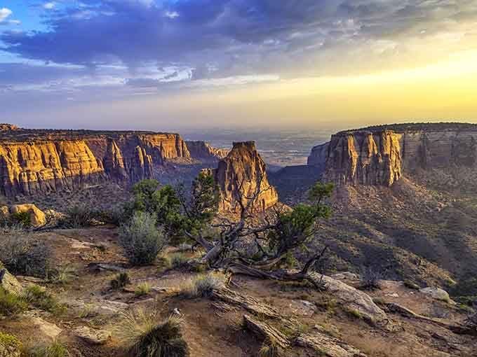 Sunset paints the canyon walls in shades of amber and rust, creating nature's own version of a Rembrandt painting.