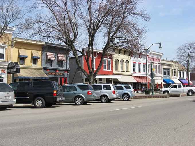 Bare winter branches frame a downtown that's been hosting community gatherings since the horse-and-buggy days.