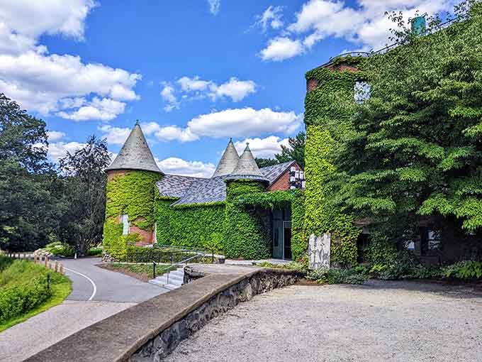 Ivy-covered turrets rise like a fairytale castle, proving that New England architecture knows how to make an entrance.