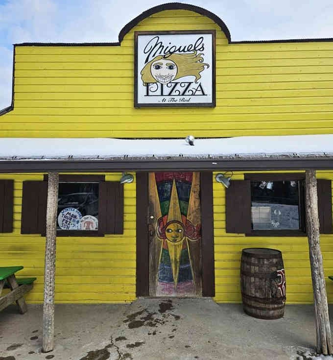 The hand-painted sign and rustic charm tell climbers they've found their home away from home.