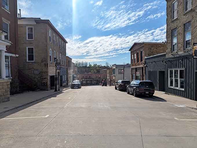 Wide streets flanked by historic stone structures create a downtown that feels both timeless and refreshingly authentic in every direction.